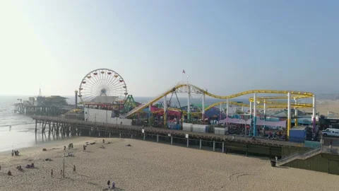 Aerial view of pacific theme park roller... | Stock Video | Pond5