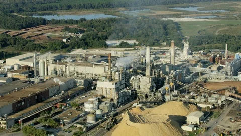Aerial view Paper Mill lumber processed ... | Stock Video | Pond5