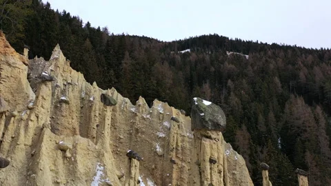 Aerial view passing stone pillars at the... | Stock Video | Pond5