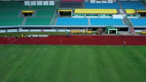 Aerial view of people doing workout on s... | Stock Video | Pond5