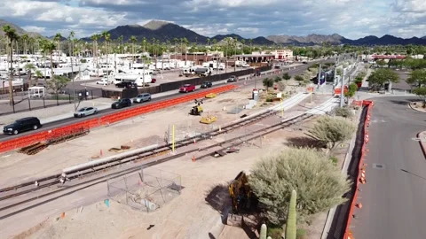 Aerial View of Phoenix Light Rail Constr... | Stock Video | Pond5
