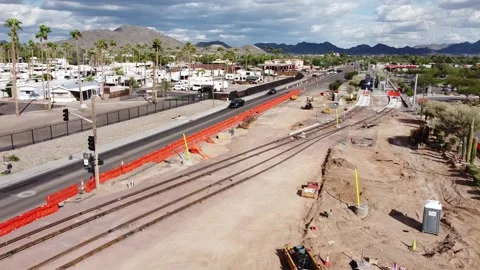 Aerial View of Phoenix Light Rail Road C... | Stock Video | Pond5