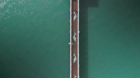 aerial view of pier,top view,people walk... | Stock Video | Pond5