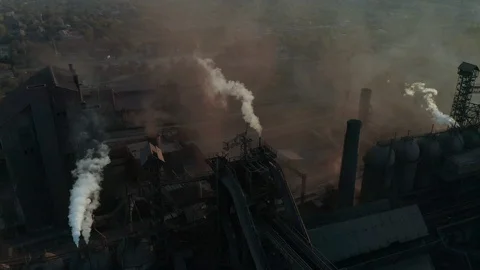 Aerial view. Pipes Throwing Smoke in the... | Stock Video | Pond5