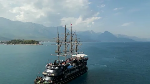 Aerial view of Pirate ship crew swimming... | Stock Video | Pond5