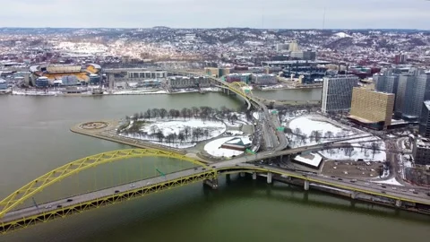 Aerial View of Pittsburgh skyline downto... | Stock Video | Pond5