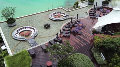 Aerial view of the pool area on the roof... | Stock Video | Pond5