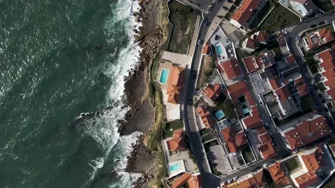 Aerial view of Praia das Macas, Colares,... | Stock Video | Pond5