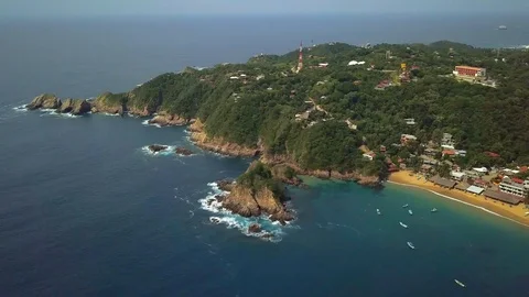 Aerial view to Puerto Angel - tropical d... | Stock Video | Pond5