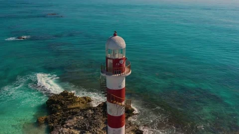 Aerial view of Punta Cancun Lighthouse. ... | Stock Video | Pond5