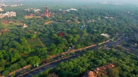 Aerial view of Qutub Minar in Delhi, Ind... | Stock Video | Pond5
