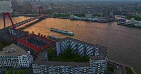 Aerial view the red bridge in Rotterdam ... | Stock Video | Pond5