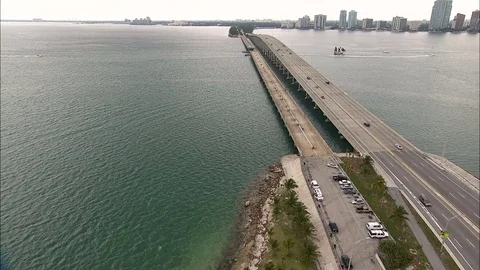 Aerial view Rickenbacker Causeway elevat... | Stock Video | Pond5