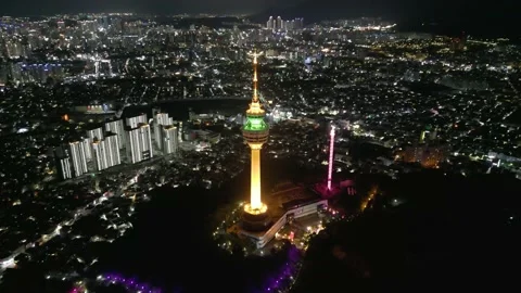 Aerial view rising orbit Daegu tower 83 ... | Stock Video | Pond5