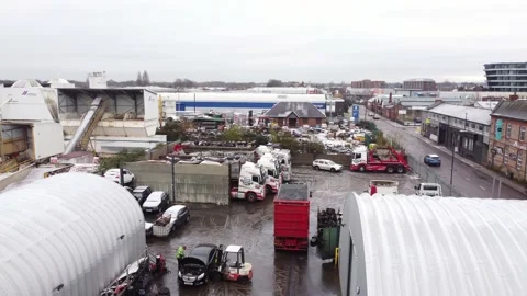 Aerial view rising over backstreet city... | Stock Video | Pond5