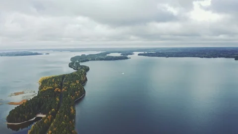 Aerial view Road forest narrow island li... | Stock Video | Pond5