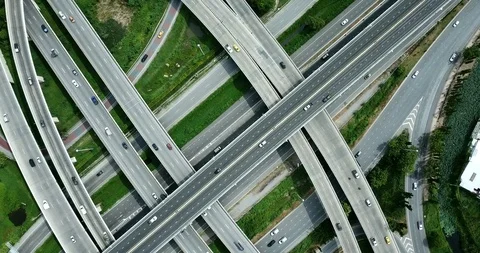 Aerial view of road interchange of highw... | Stock Video | Pond5