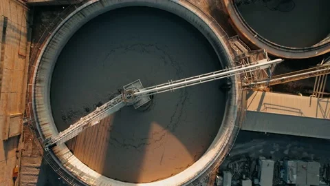 Aerial view of round polls in wastewater... | Stock Video | Pond5