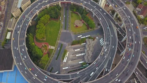 Aerial view of roundabout of Nanpu Bridg... | Stock Video | Pond5