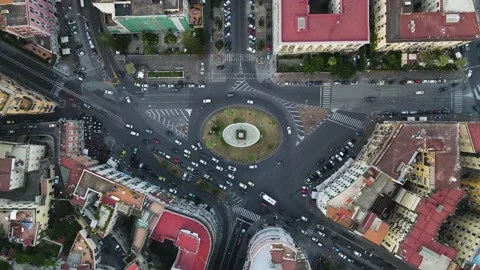 Aerial view of a roundabout with vehicle... | Stock Video | Pond5
