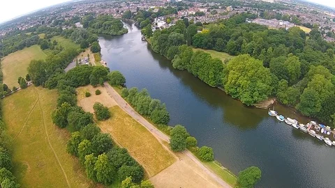 Aerial view of scenic stretch of the riv... | Stock Video | Pond5