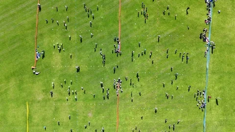 Aerial view of school children playing b... | Stock Video | Pond5