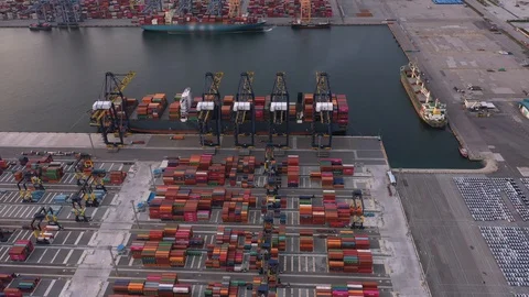 Aerial view sea port Container loading s... | Stock Video | Pond5
