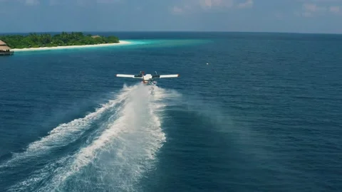 Aerial view on Seaplane taking off in a ... | Stock Video | Pond5
