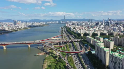 Aerial view of Seoul city and Han river ... | Stock Video | Pond5