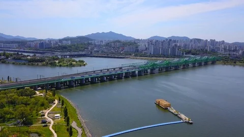 Aerial view seoul city at han river in s... | Stock Video | Pond5