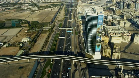 Aerial view Sheikh Zayed road city Skysc... | Stock Video | Pond5