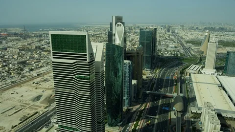 Aerial view Sheikh Zayed road city Skysc... | Stock Video | Pond5