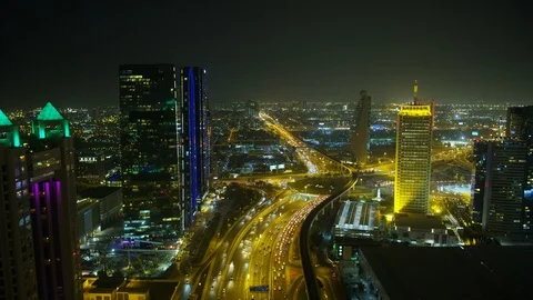 Aerial view Sheikh Zayed road night Skys... | Stock Video | Pond5