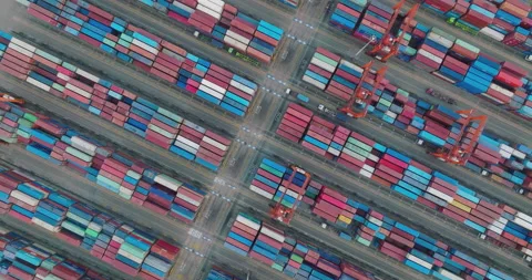 Aerial view of shipping containers waiti... | Stock Video | Pond5