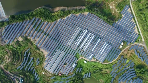 Aerial view of Solar Panels Farm (solar ... | Stock Video | Pond5