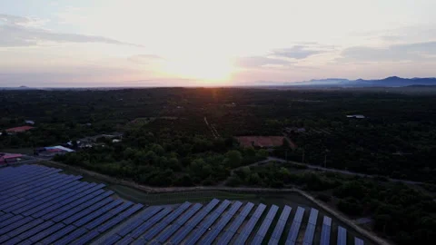 Aerial view of solar panels on sunset sk... | Stock Video | Pond5