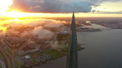 Aerial view of the spire of a skyscraper... | Stock Video | Pond5