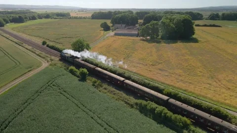 Aerial view of a steam engine locomotive... | Stock Video | Pond5