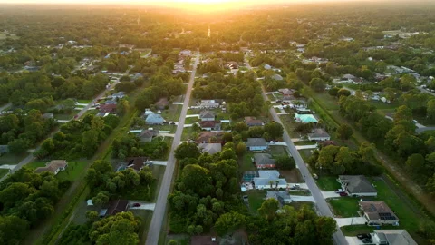 Aerial view of suburban landscape with p... | Stock Video | Pond5