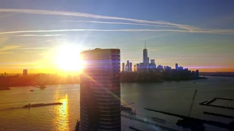 Aerial View Sunrise at New York City and... | Stock Video | Pond5
