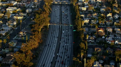 Aerial view at sunset of evening commute... | Stock Video | Pond5