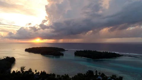 Aerial view of sunset on isolated island... | Stock Video | Pond5