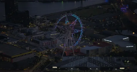 Aerial view at sunset Melbourne Star ill... | Stock Video | Pond5