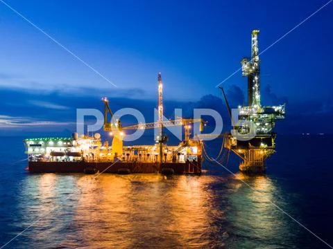 Photograph: Aerial View of Tender Drilling Oil Rig (Barge Oil Rig) in ...
