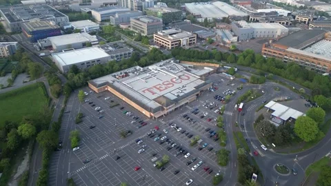 Aerial view of the Tesco Extra supermark... | Stock Video | Pond5