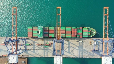 Aerial view. top view container ship in ... | Stock Video | Pond5