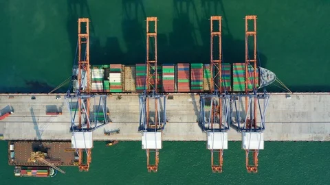 Aerial view. top view container ship in ... | Stock Video | Pond5