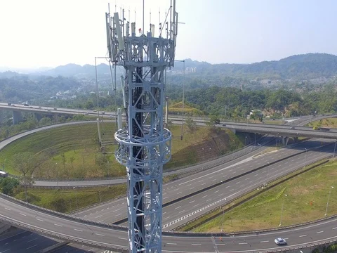 Aerial view on tower of cell phone anten... | Stock Video | Pond5