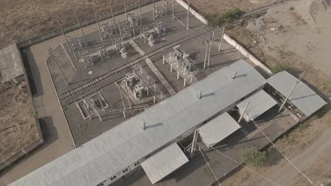 Aerial view of Traction substation of Ts... | Stock Video | Pond5
