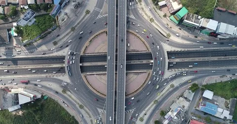 Aerial view traffic roundabout junction ... | Stock Video | Pond5